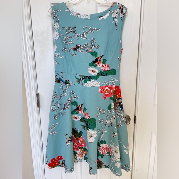 Dresses | Aranee Womens Sleeveless Fit And Flare Floral Aqua Colored ...